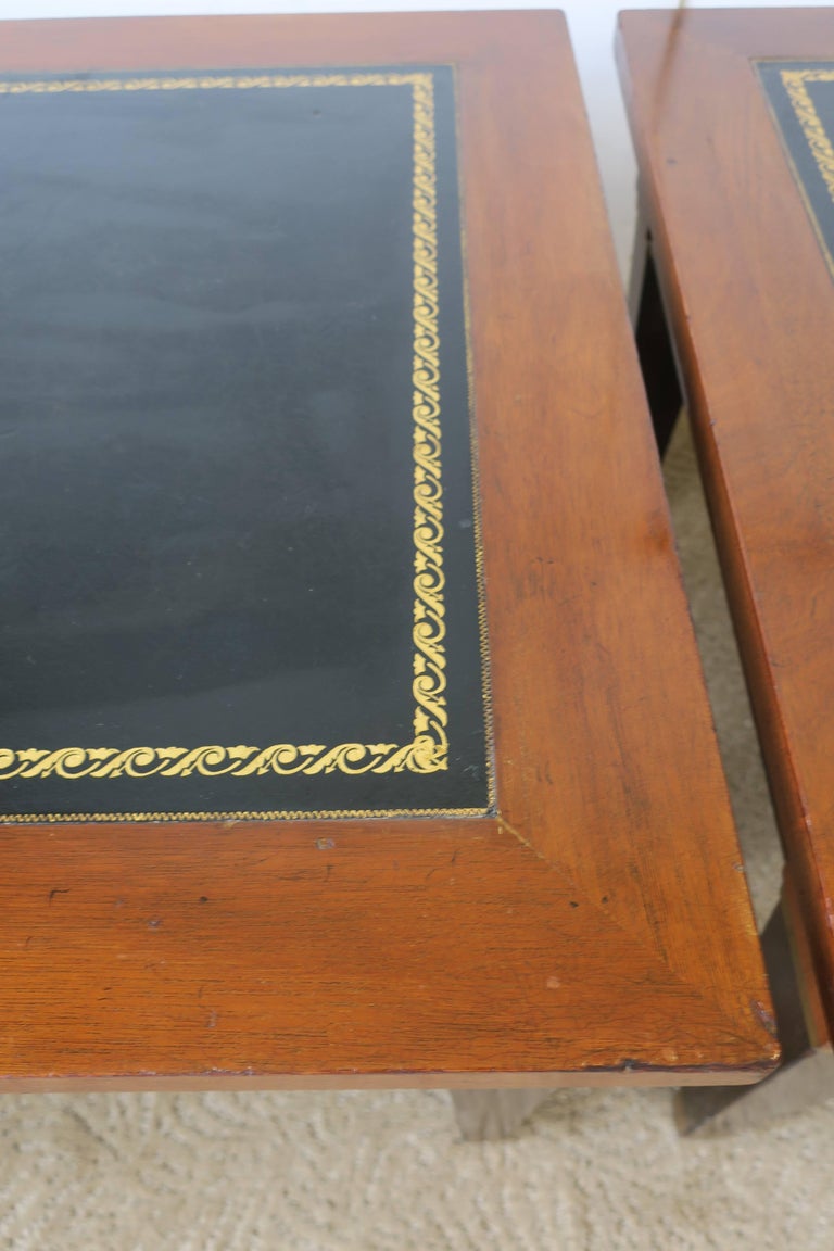 Pair of Midcentury Black Leather Top End Tables or Cocktail Table For ...