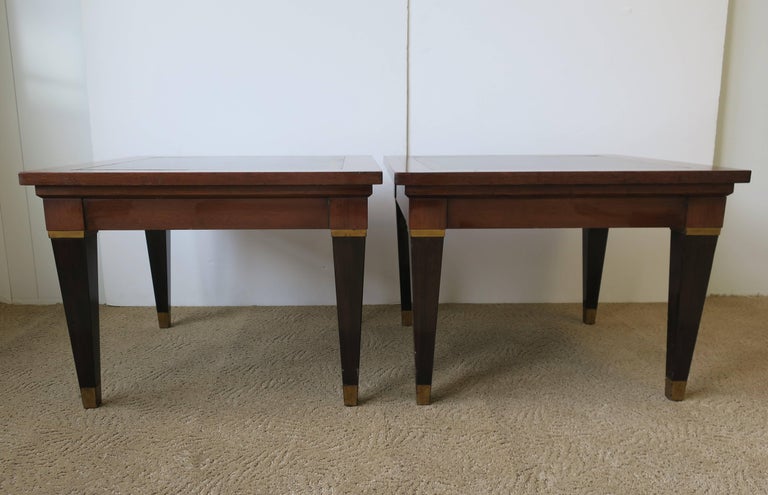 Pair of Midcentury Black Leather Top End Tables or Cocktail Table For ...