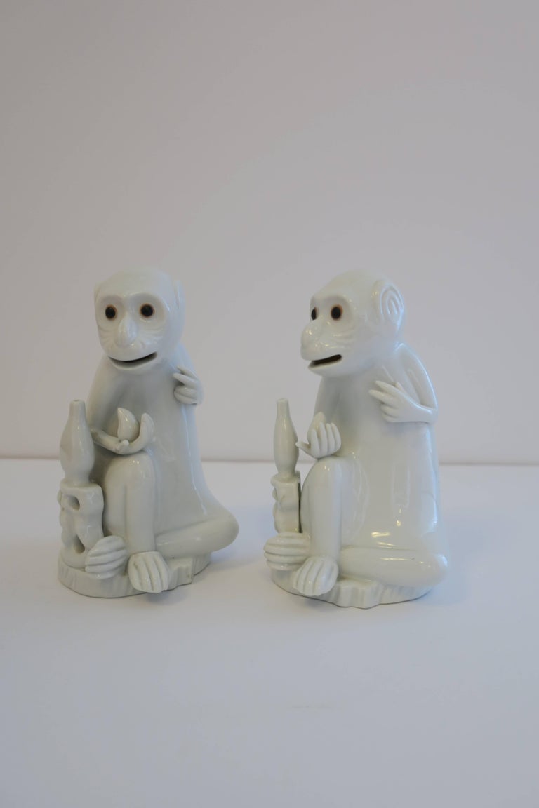 Pair Vintage Blanc de Chine White Porcelain Monkey Sculptures at 1stDibs