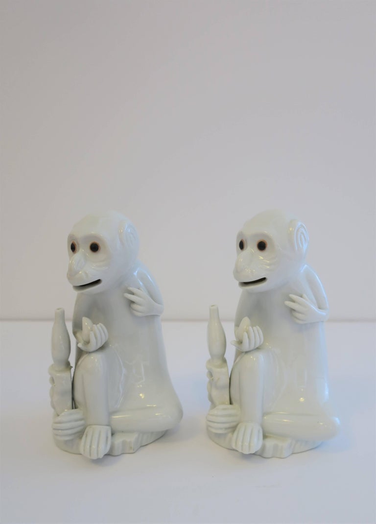 Pair Vintage Blanc de Chine White Porcelain Monkey Sculptures at 1stDibs