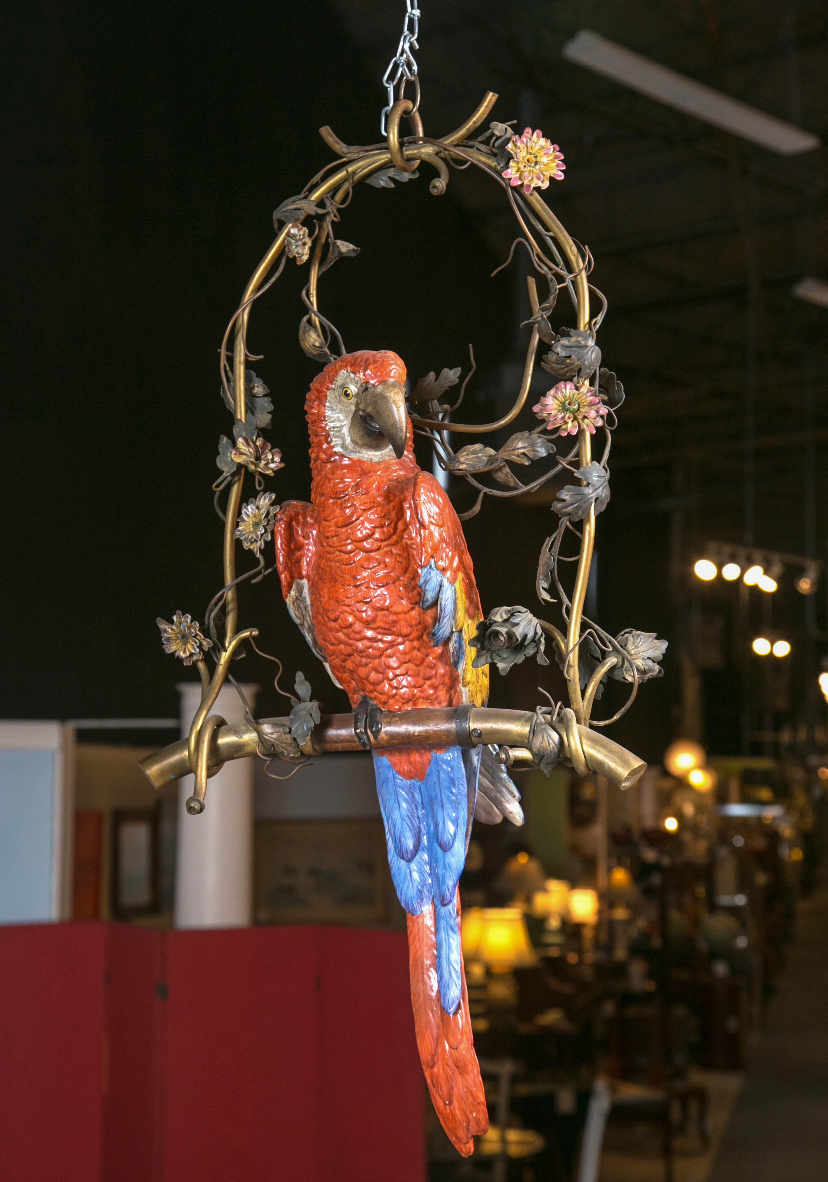 Victorian Ceramic Polychrome Hanging Parrot For Sale at 1stDibs