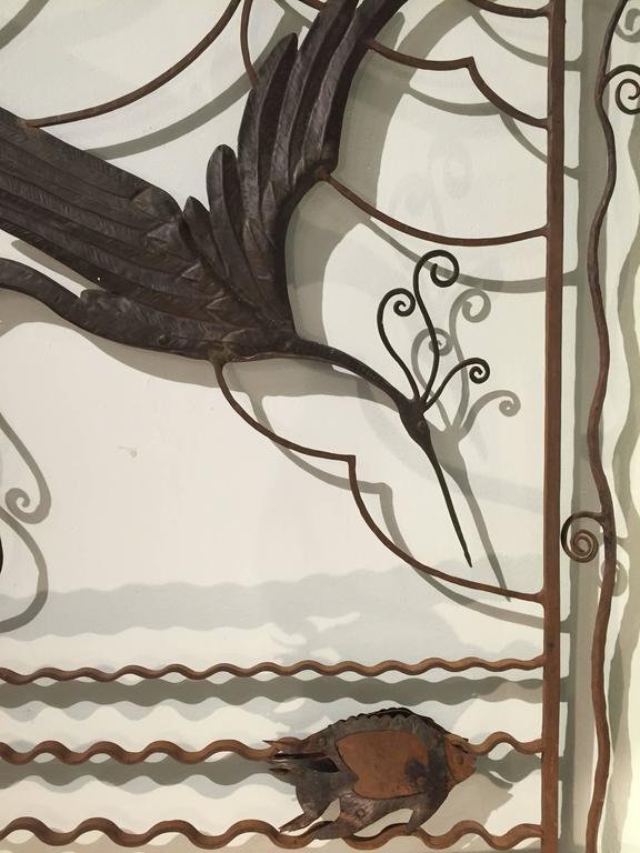 William Hunt Diederich Style Art Deco Wrought Iron Gate with Heron and ...