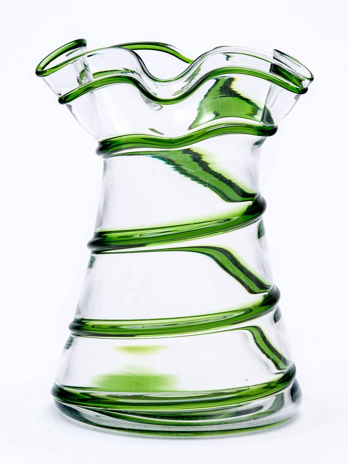 Art Nouveau Stuart and Sons Green Trailed Glass Vase, circa 1900 at ...