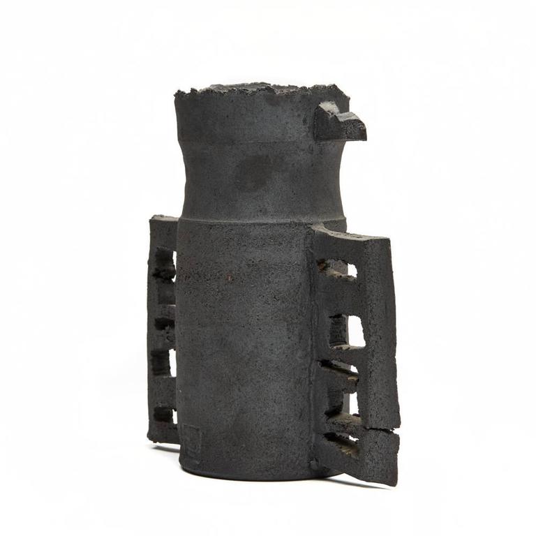 Colin Pearson British Studio Pottery Matte Black Handled Vessel at 1stDibs