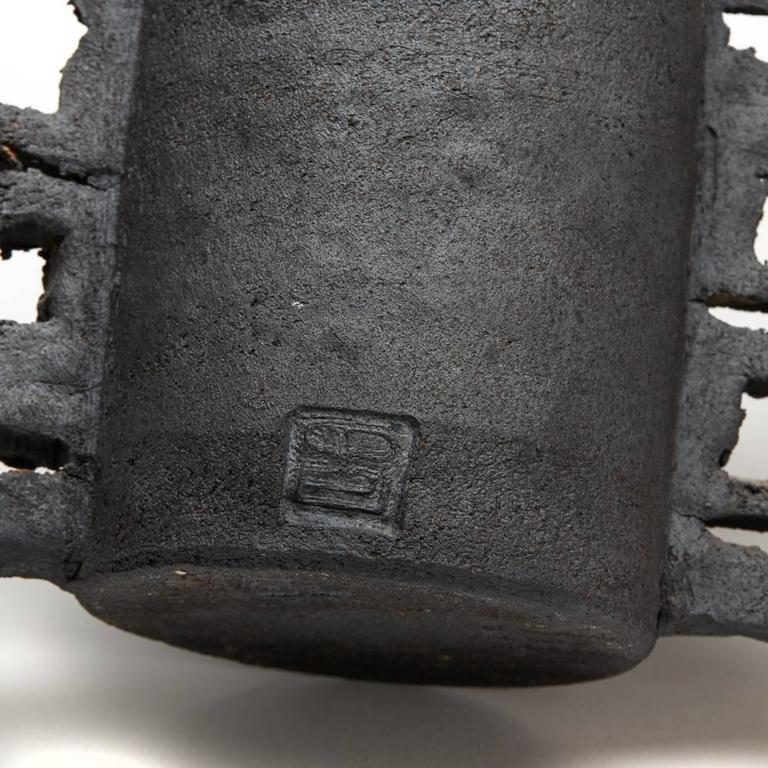 Colin Pearson British Studio Pottery Matte Black Handled Vessel at 1stDibs