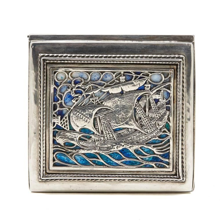 Omar Ramsden Arts and Crafts Silver and Enamel Box, 1926 For Sale at ...