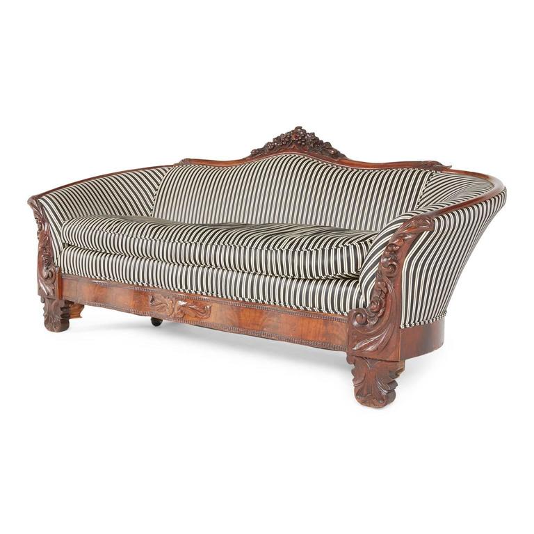 Victorian Rococo Revival Sofa, Carved Walnut with Striped Upholstery ...