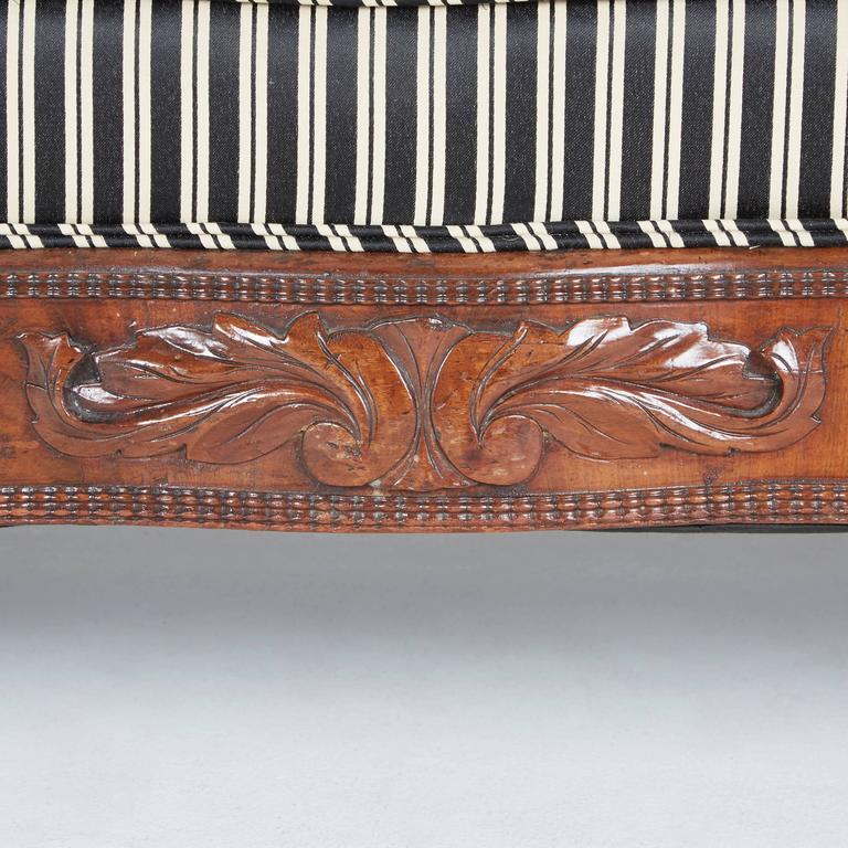 Victorian Rococo Revival Sofa, Carved Walnut with Striped Upholstery ...