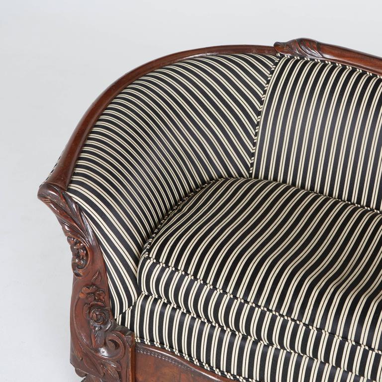 Victorian Rococo Revival Sofa, Carved Walnut with Striped Upholstery ...
