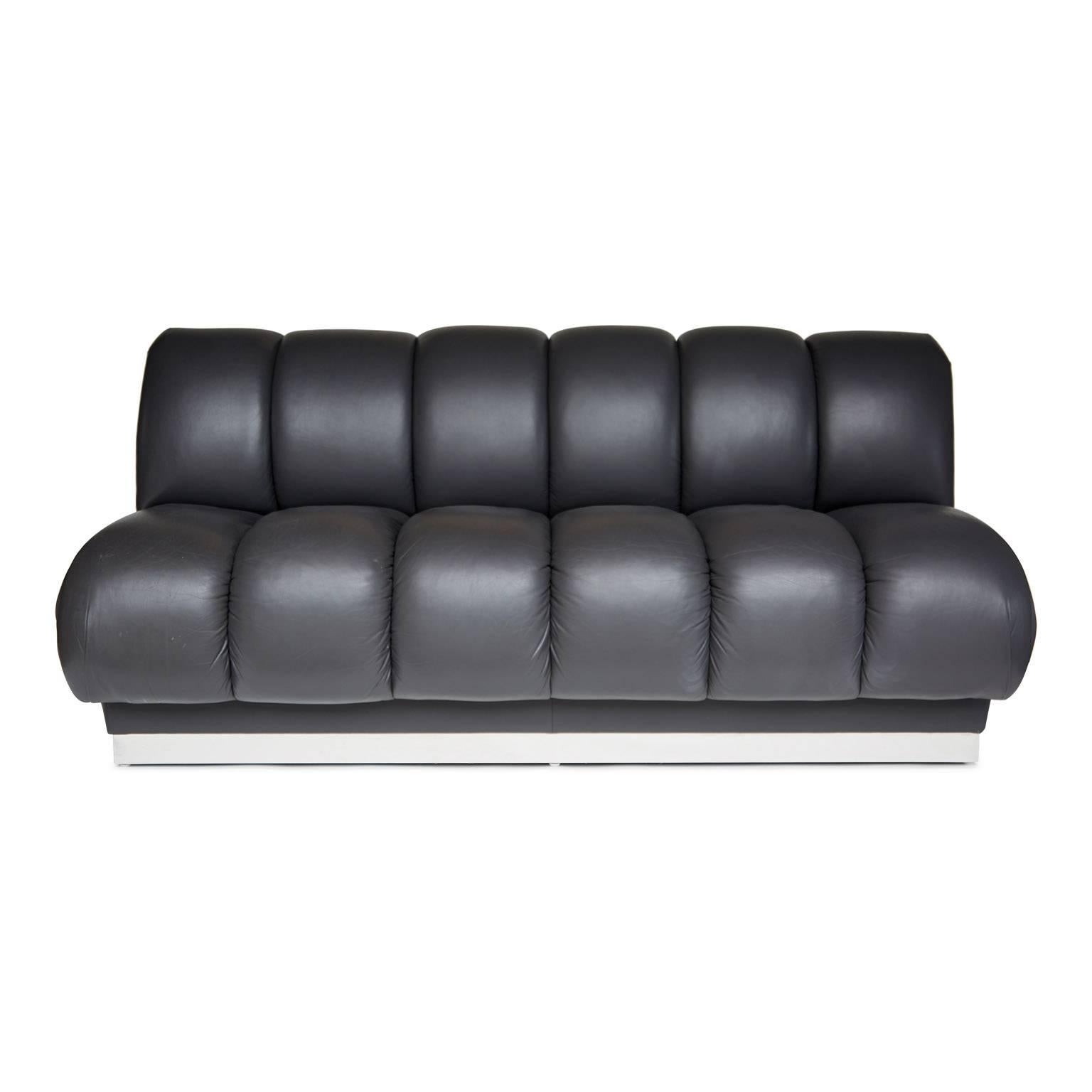 Custom Leather Channel Tufted Banquettes by Steve Chase, Pair Available ...