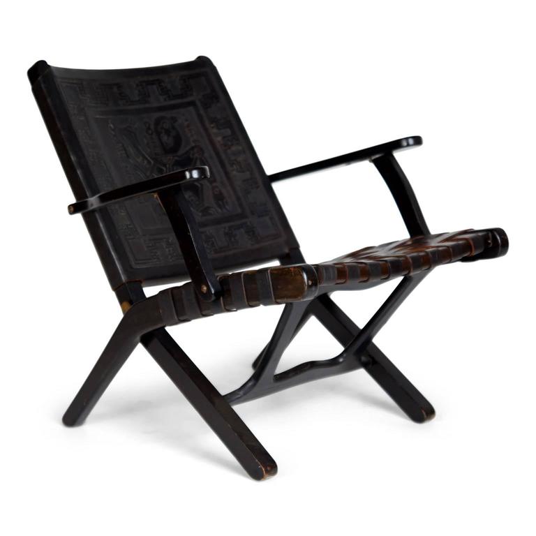 Peruvian Black Tooled Leather Folding Chairs, Pair, circa 1950 at ...