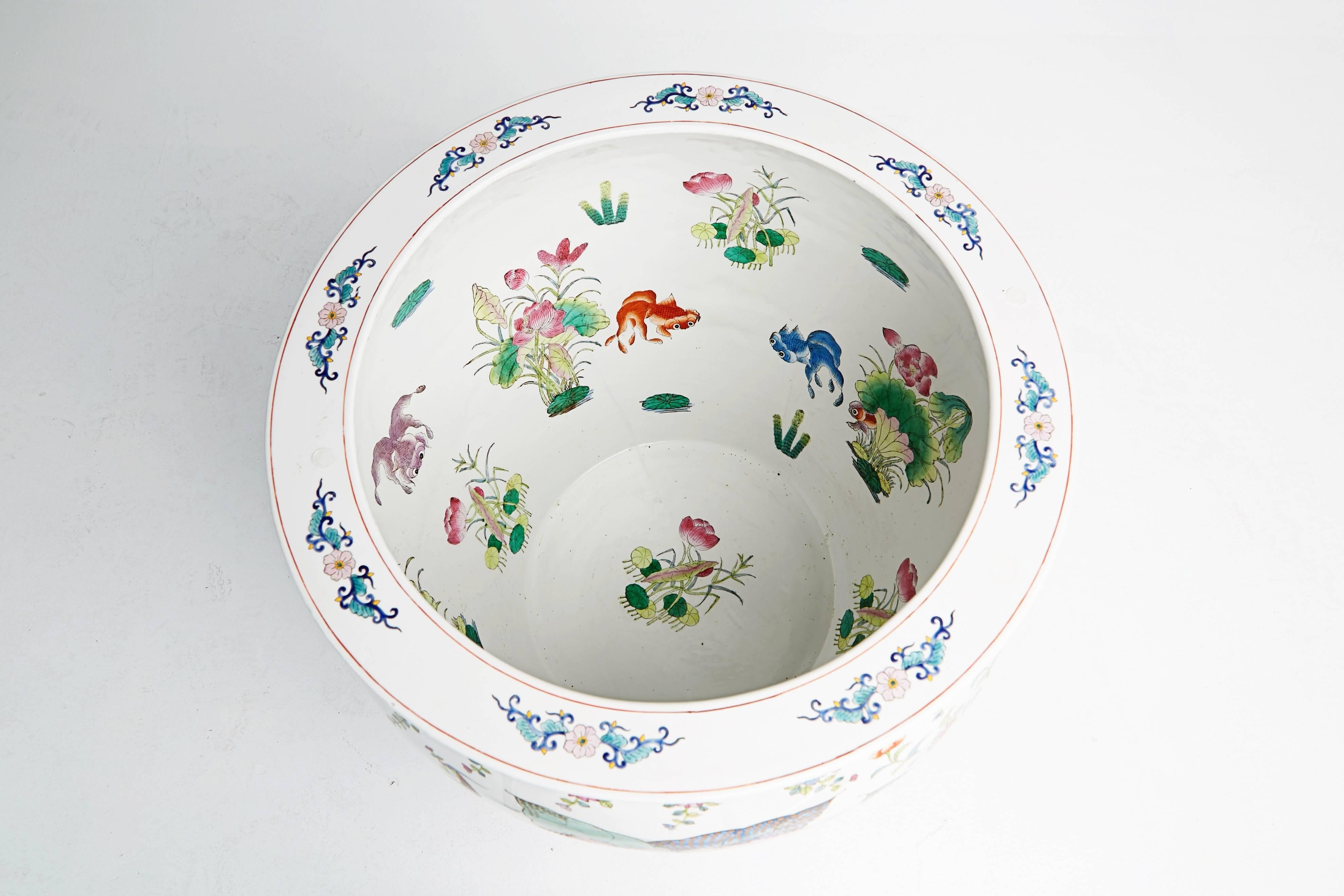 Asian Glazed Porcelain Urn Base Dining Table with Fractured Edge Glass ...