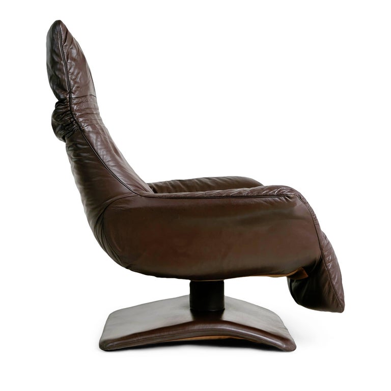 Scandinavian Modern Leather Club Chairs with Adjustable Headrests, Pair ...