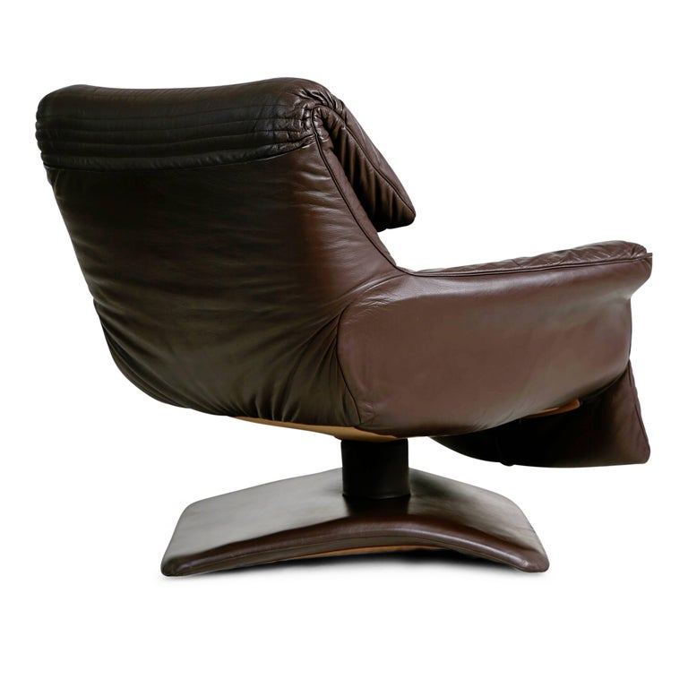 Scandinavian Modern Leather Club Chairs with Adjustable Headrests, Pair ...