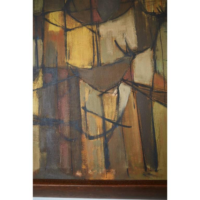 Signed Joseph Fassbender Abstract Oil Painting in Walnut Frame at 1stDibs