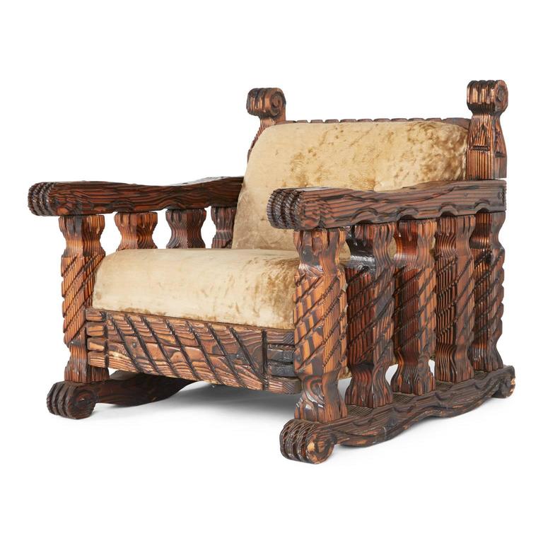 Carved Tiki Arm Chairs by William Westenhaver for WITCO, Pair, circa ...