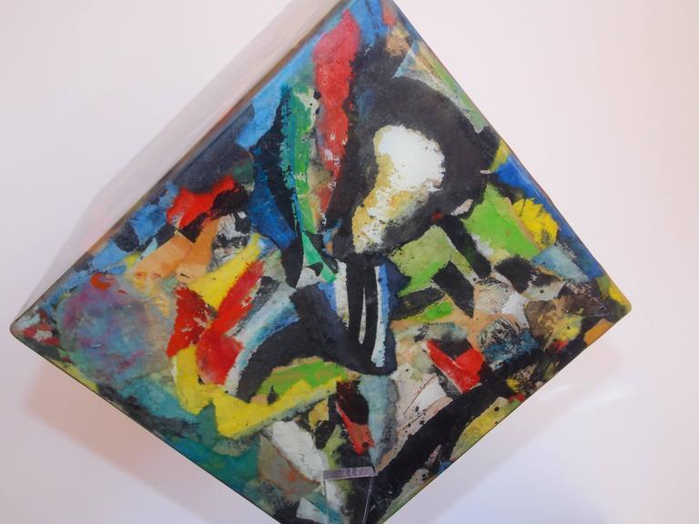 Vintage Modern Art Plastic Cube Sculpture with Collage at 1stDibs