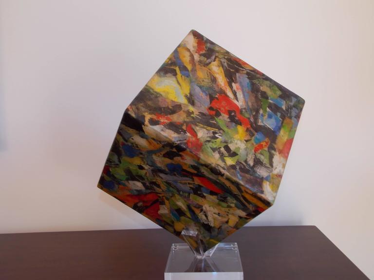 Vintage Modern Art Plastic Cube Sculpture with Collage at 1stDibs