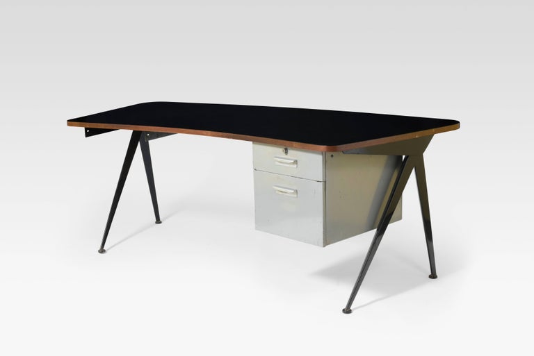 "Compass" Desk, Curved Tabletop with Drawers by Jean Prouvé For Sale at ...
