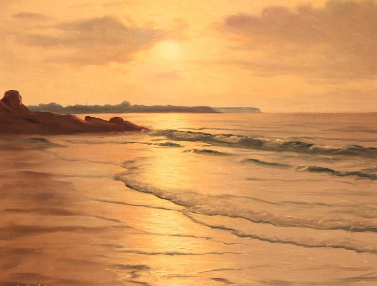 Brittany Coast Sunset Oil Painting by Roger de la Corbiere at 1stDibs