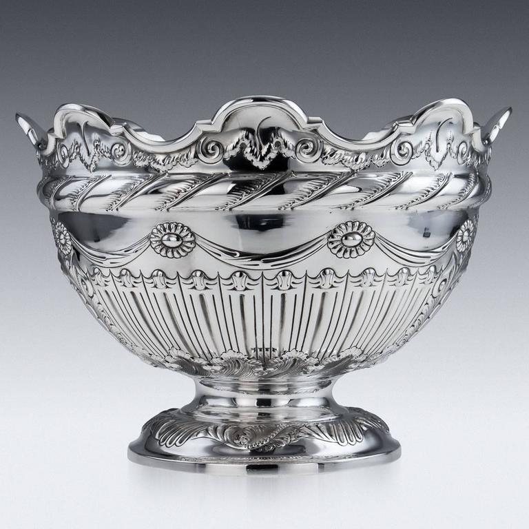 Antique Victorian Solid Silver Large Centrepiece Punch Bowl, circa 1891 ...