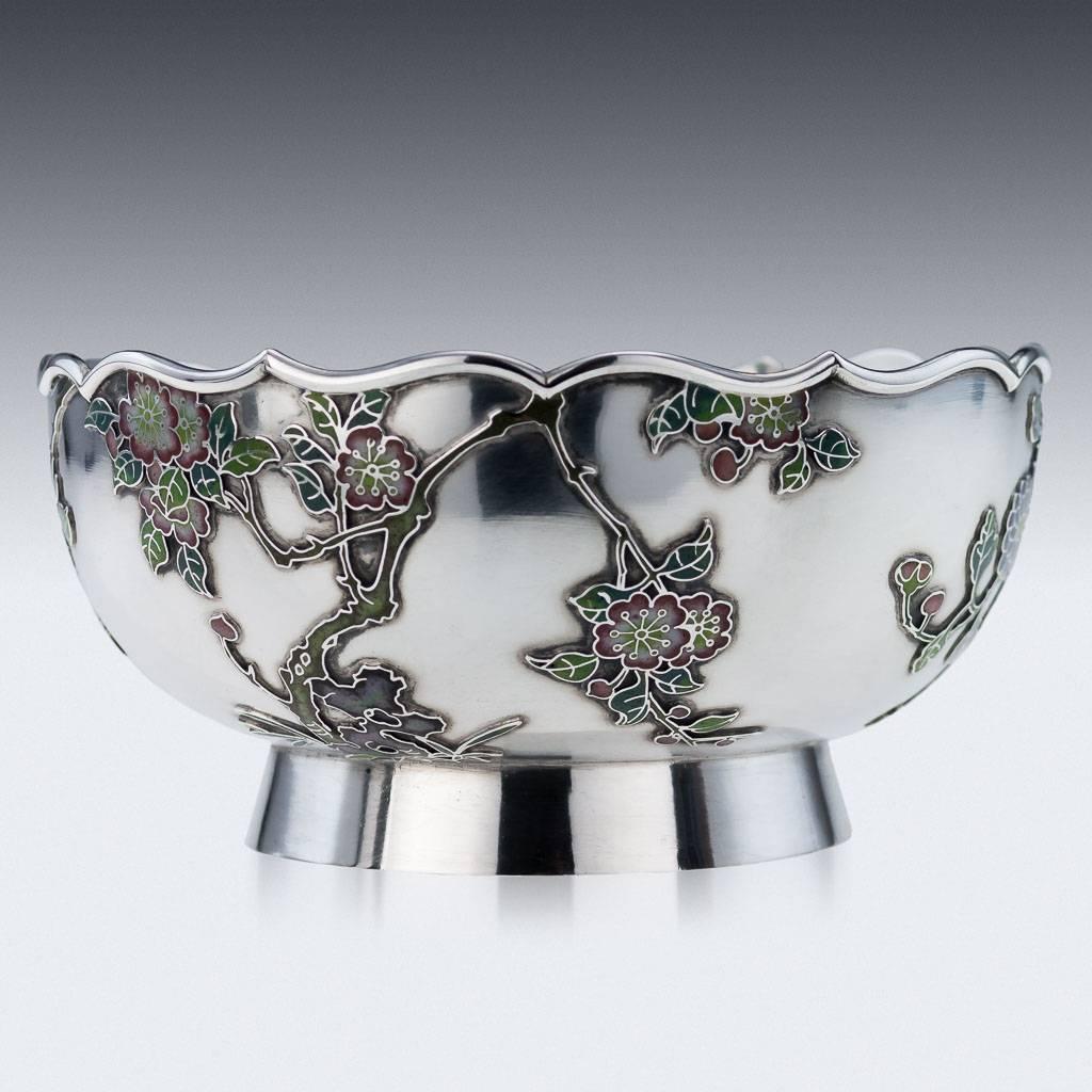 Antique Rare Chinese Export Solid Silver and Enamel Bowl Wang Hing ...