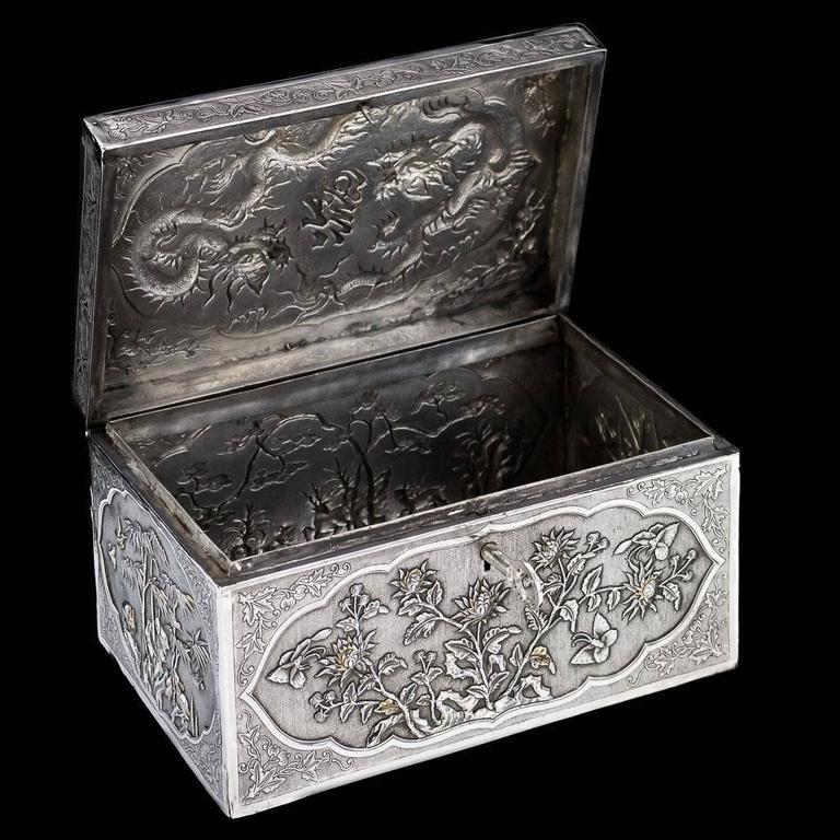 Antique 20th Century Chinese Export Solid Silver Large Dragon Box ...