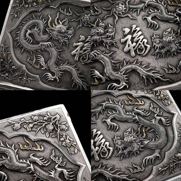 Antique 20th Century Chinese Export Solid Silver Large Dragon Box ...
