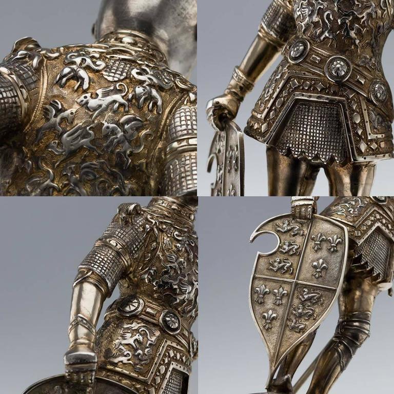 Antique 20th Century, German Solid Silver Pair of Large Knight Figures ...