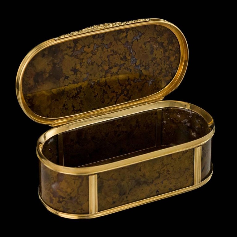 Antique German Large 18-Karat Gold-Mounted Hardstone Snuff Box, circa ...