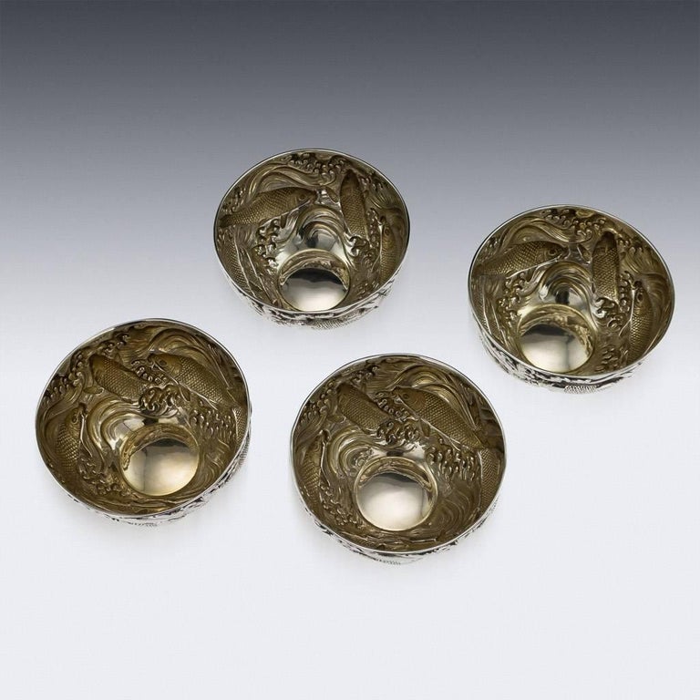 19th Century Japanese Meiji Period Solid Silver Koi Fish Finger Bowls ...