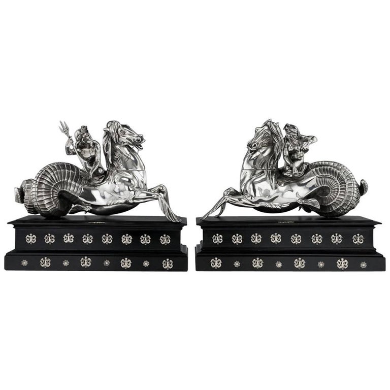 Antique 19th Century Italian Solid Silver Statues of Poseidon and ...