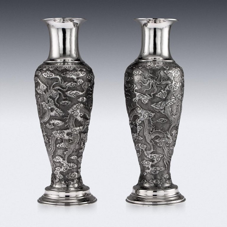 Antique Chinese Export Solid Silver Pair of Vases, Tuck Chang, circa ...