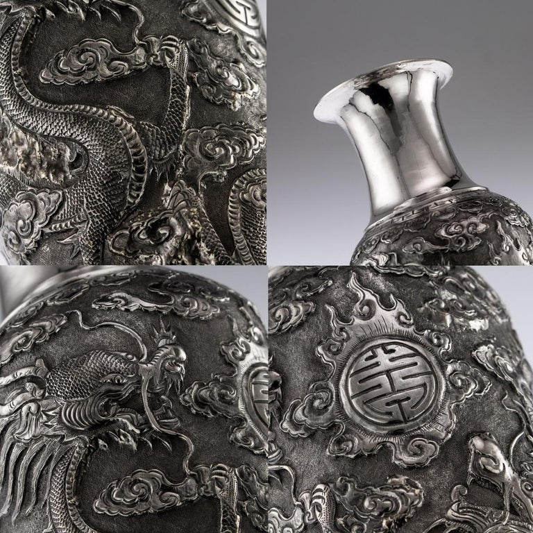 Antique Chinese Export Solid Silver Pair of Vases, Tuck Chang, circa ...