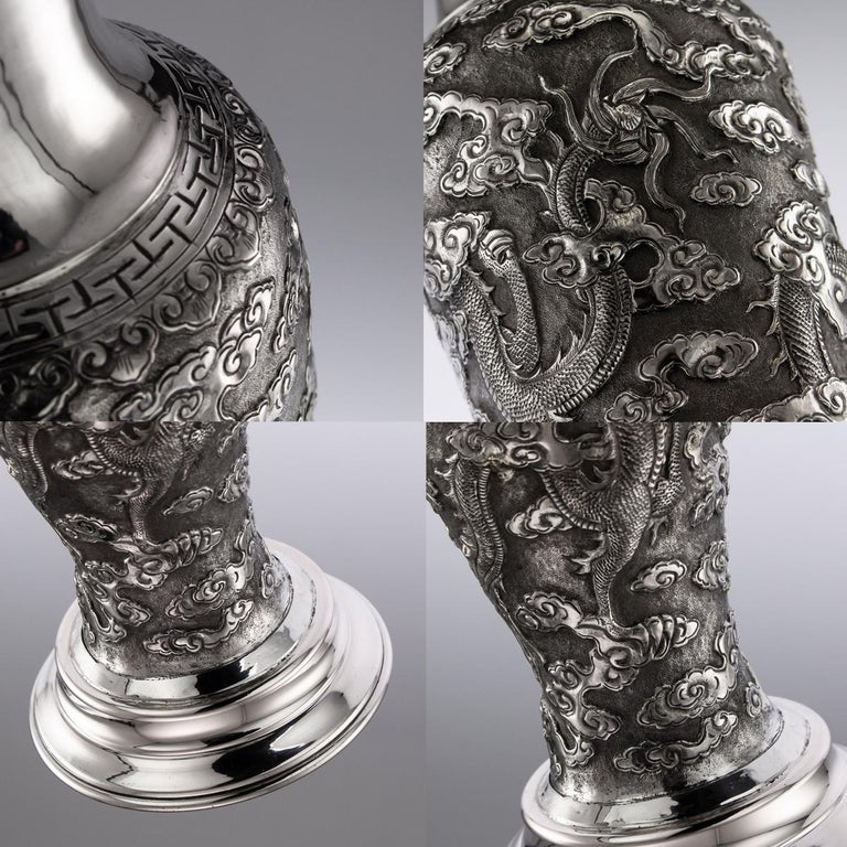 Antique Chinese Export Solid Silver Pair of Vases, Tuck Chang, circa ...