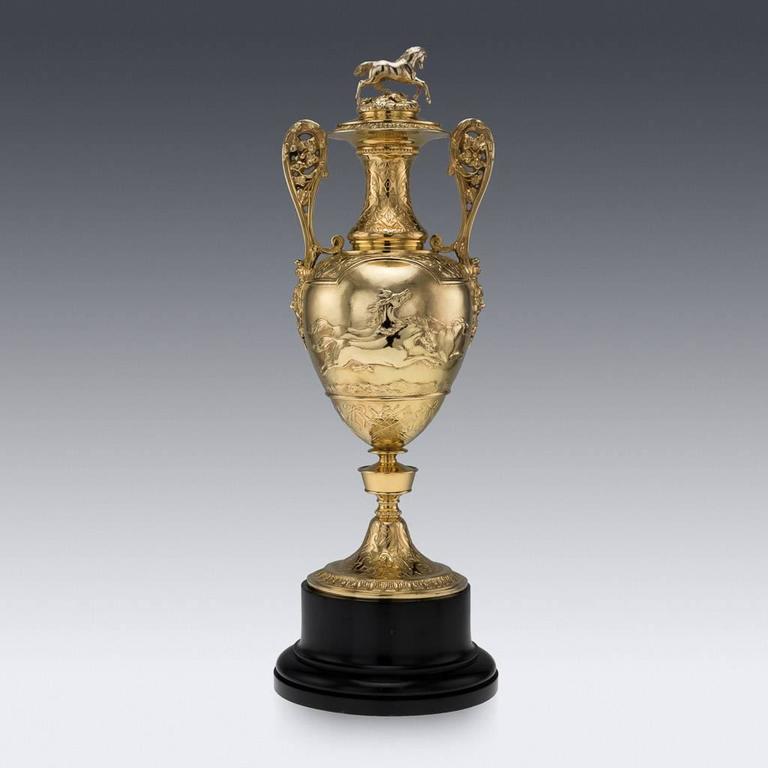 19th Century Victorian Solid Silver Gilt Trophy Cup and Cover, London ...