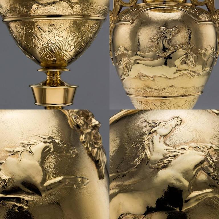 19th Century Victorian Solid Silver Gilt Trophy Cup and Cover, London ...
