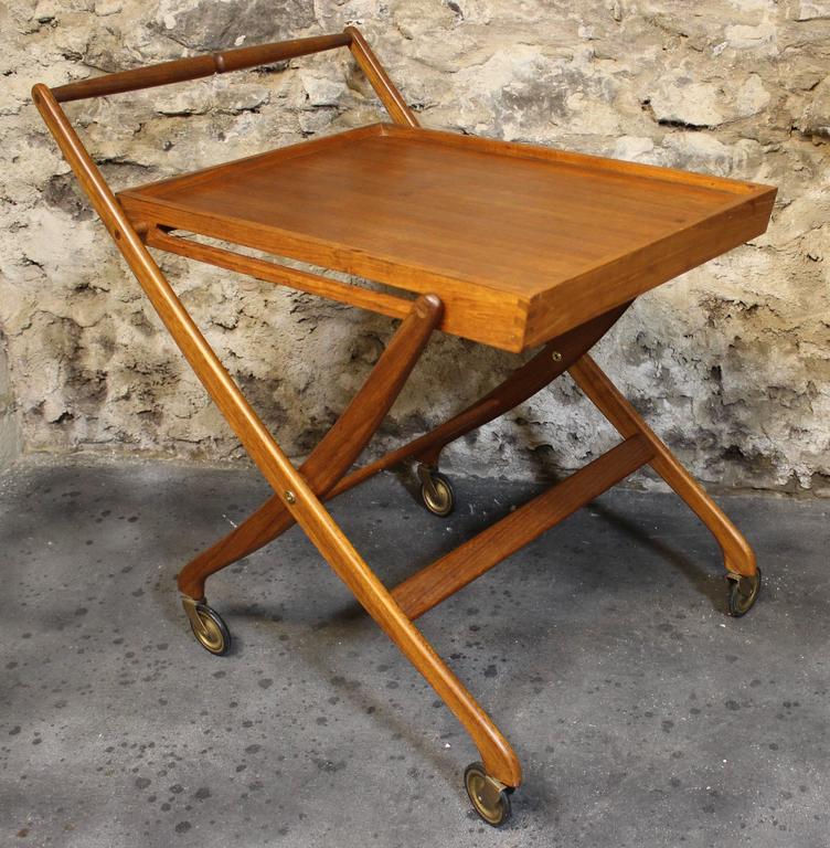 Danish Teak Folding Bar Cart, Mid-Century Modern at 1stDibs