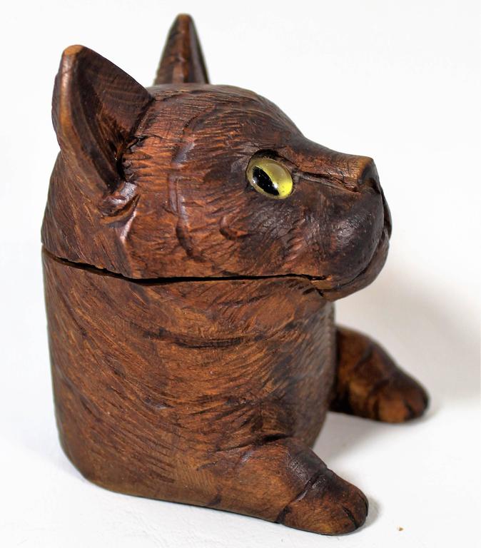 Black Forest Carved Cat Inkwell at 1stDibs