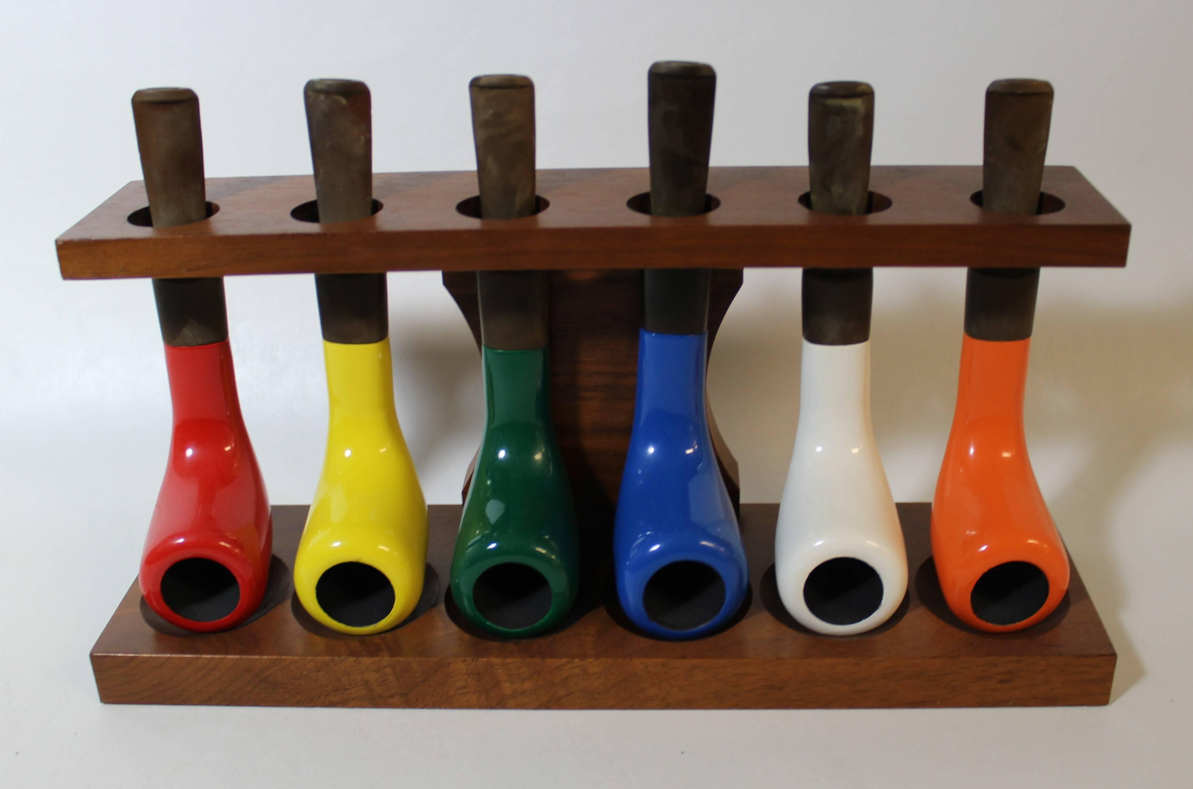 Six Danish Modern Tobacco Pipes in Teak Holder at 1stDibs | danish ...