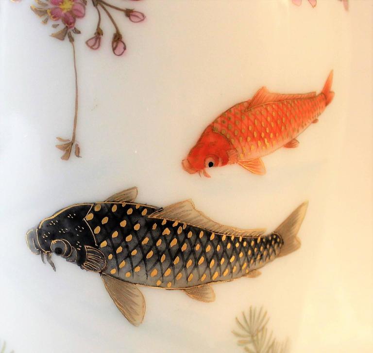 Japanese Meiji Period Porcelain Vase with Koi Fish at 1stDibs