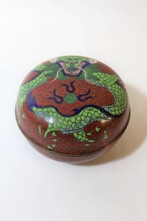 Chinese Cloisonne Trinket or Pill Box with Dragon For Sale at 1stDibs