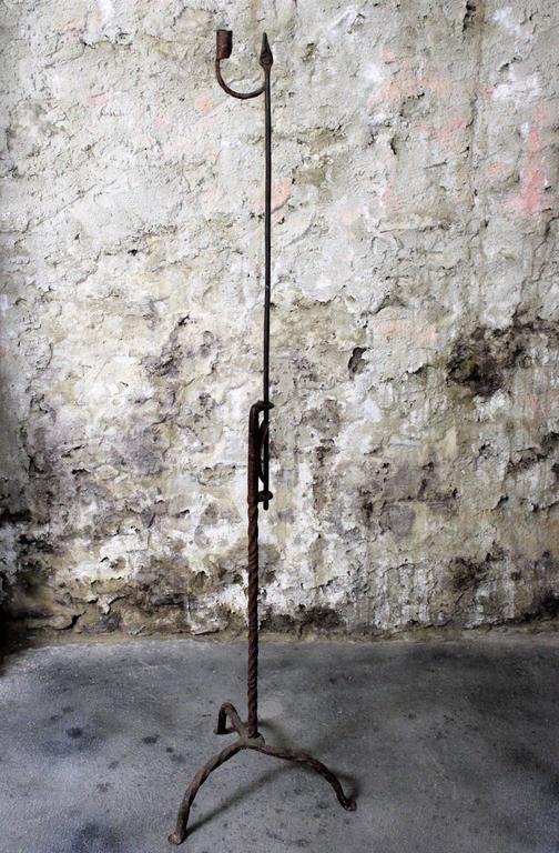 18th Century Adjustable Floor Standing Wrought Iron Rush Light and ...