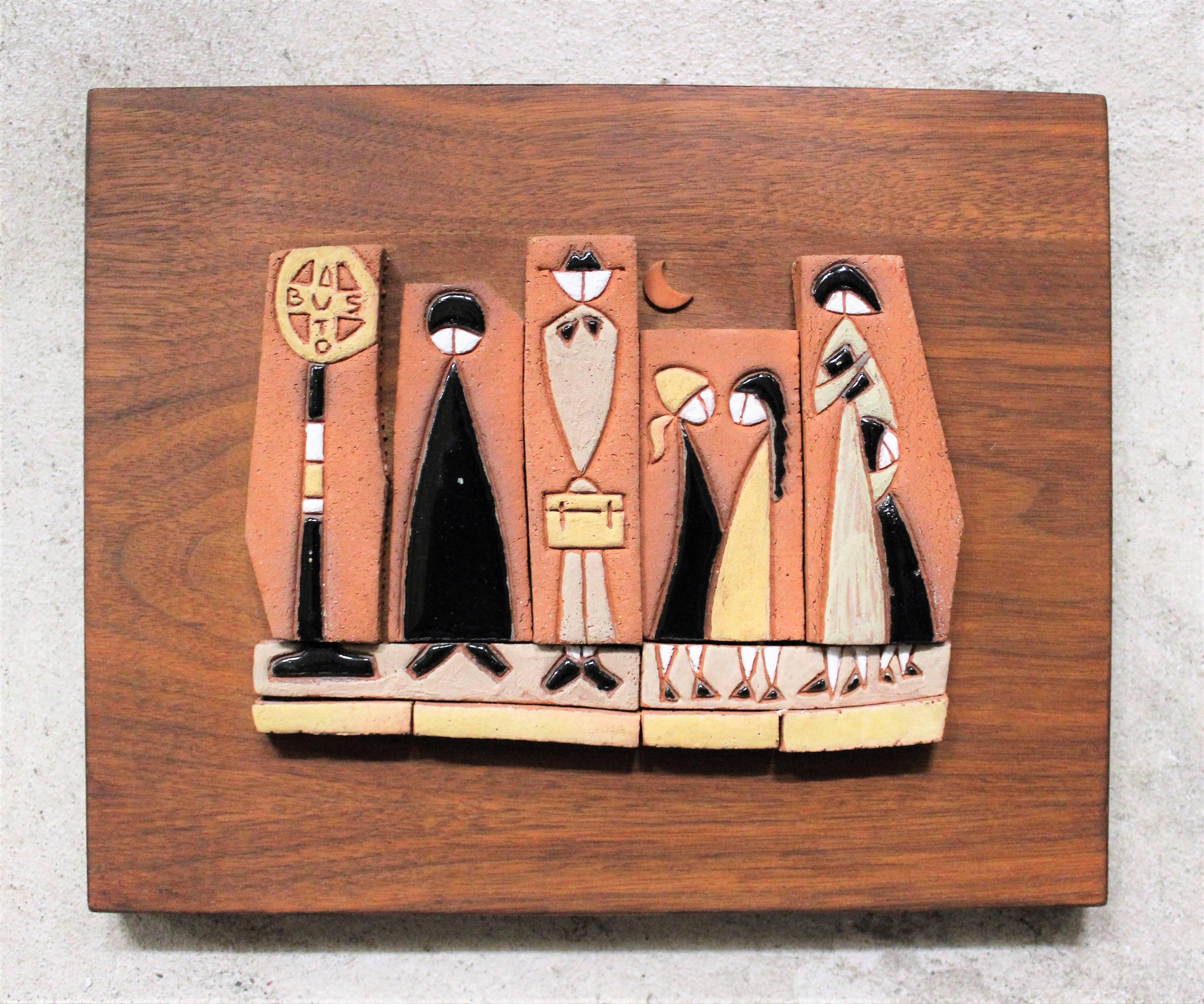 Three Mid-Century Modern Teak and Terracotta Wall Plaques For Sale at ...