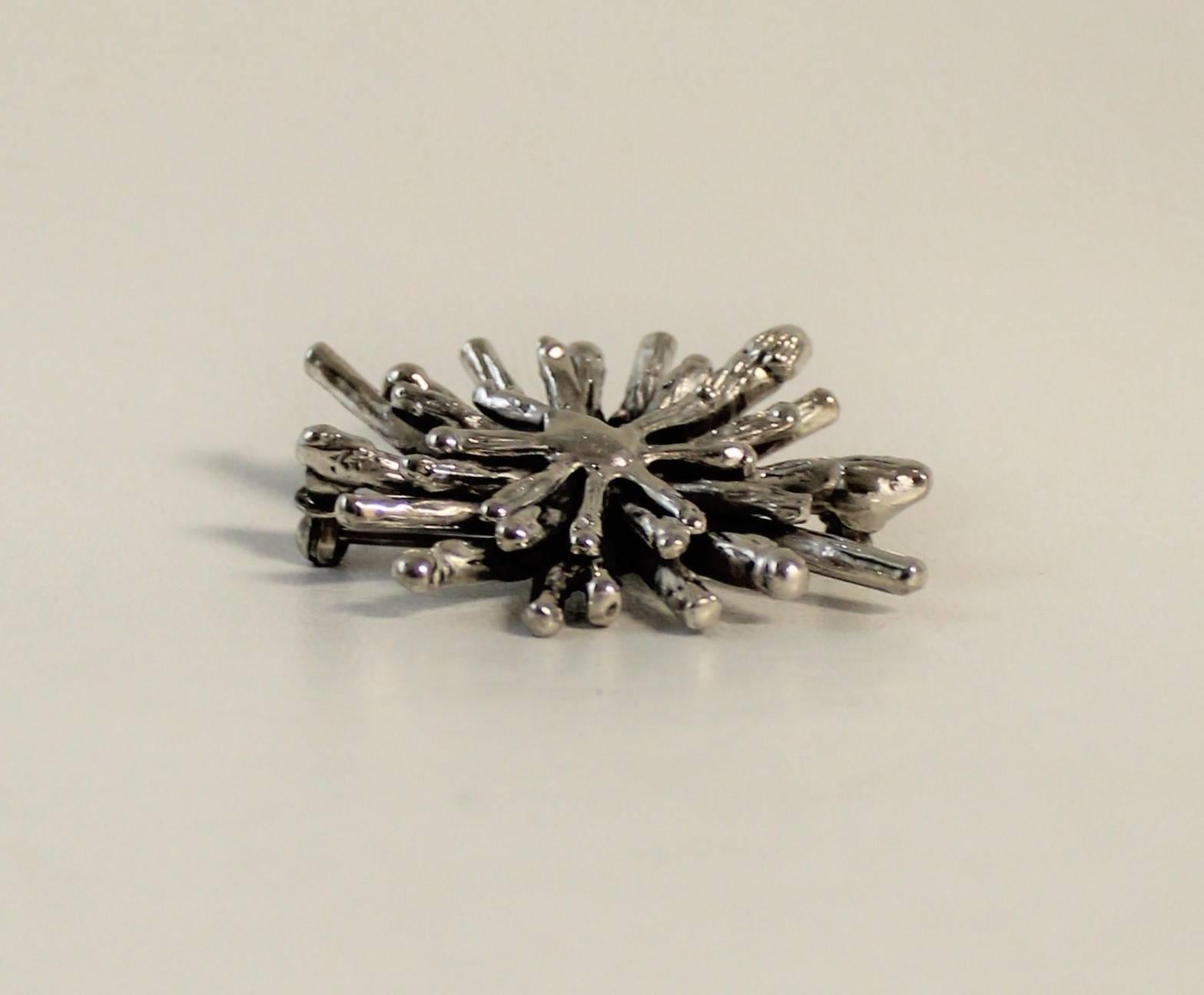 Brutalist Silvered Pewter Brooch Pin For Sale at 1stDibs