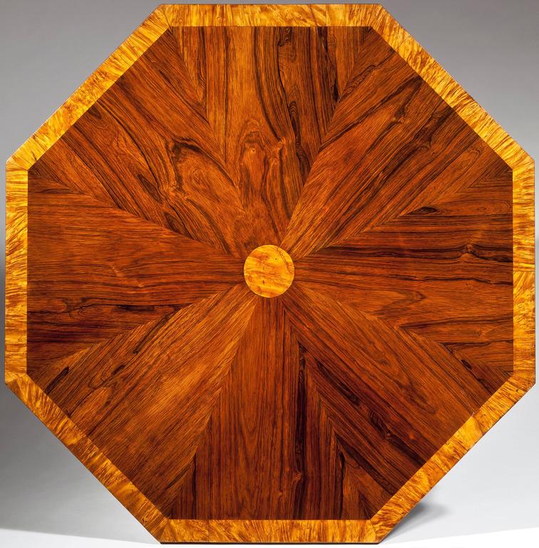 Carved and Gilt-Decorated Rosewood Octagonal Drum Table with Radial Top ...