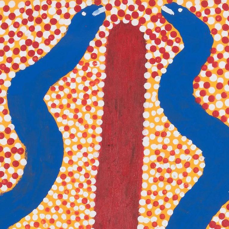 Australian Aboriginal Painting by Spider Snell with Blue and Red Snakes ...