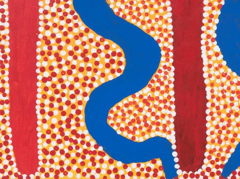 Australian Aboriginal Painting by Spider Snell with Blue and Red Snakes ...