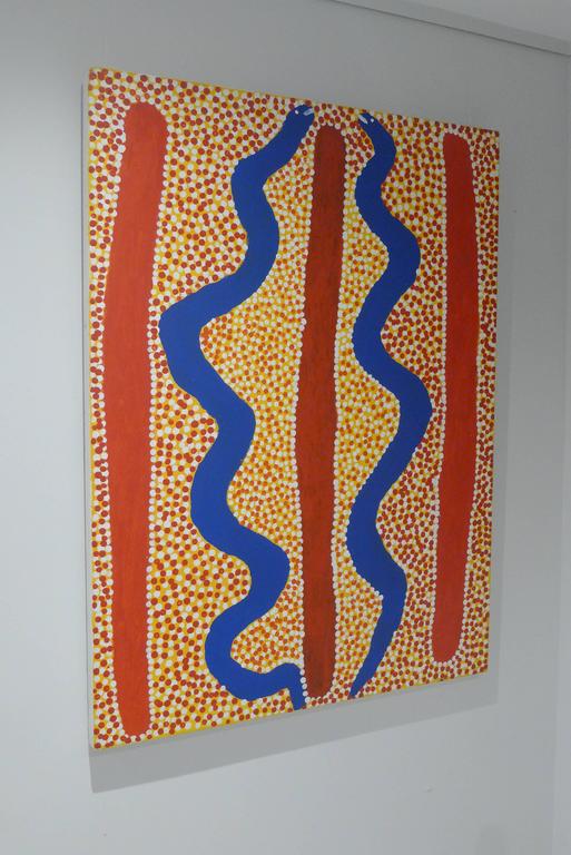 Australian Aboriginal Painting by Spider Snell with Blue and Red Snakes ...