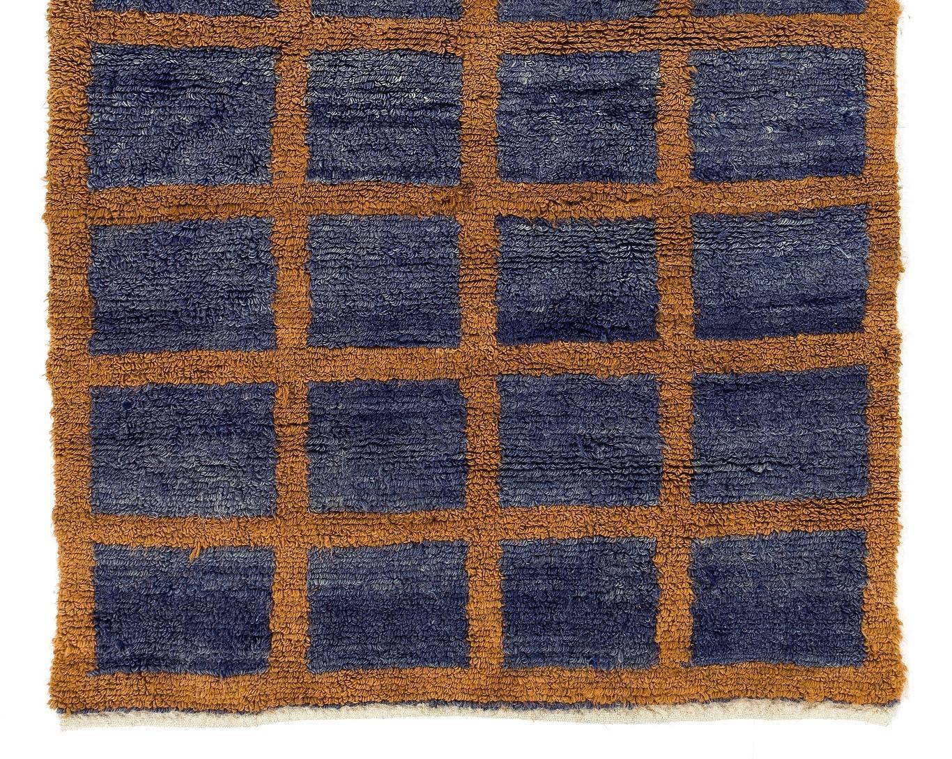 Vintage Tulu Rug in Blue and Ochre Colors, Soft Wool Pile, Custom ...